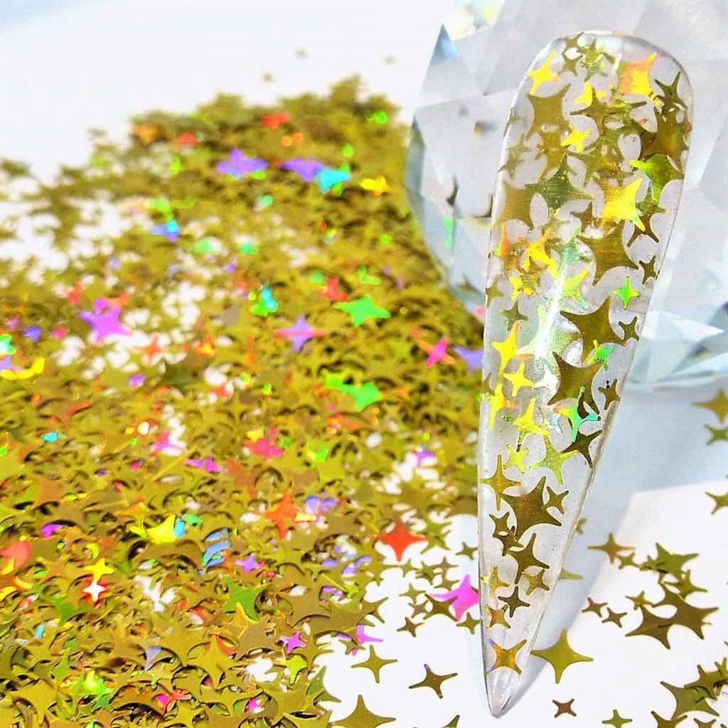 Gold Holographic Christmas Glitter Stars, Glitter Star Sequins ...