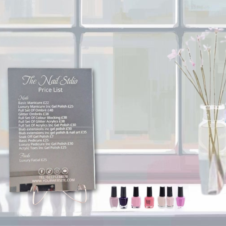 Personalised Nail Technician Price List Signs, Mirror Acrylic Nail ...