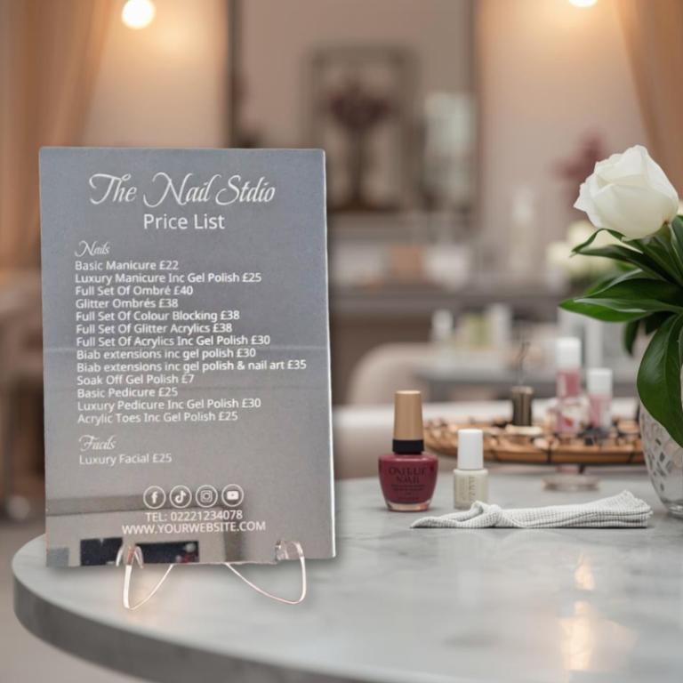 Personalised Nail Technician Price List Signs, Mirror Acrylic Nail ...